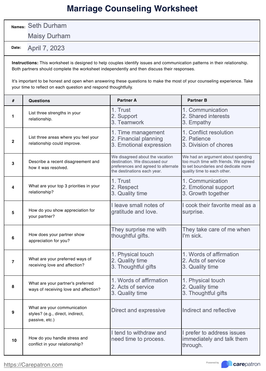 I Statements Communication Worksheet