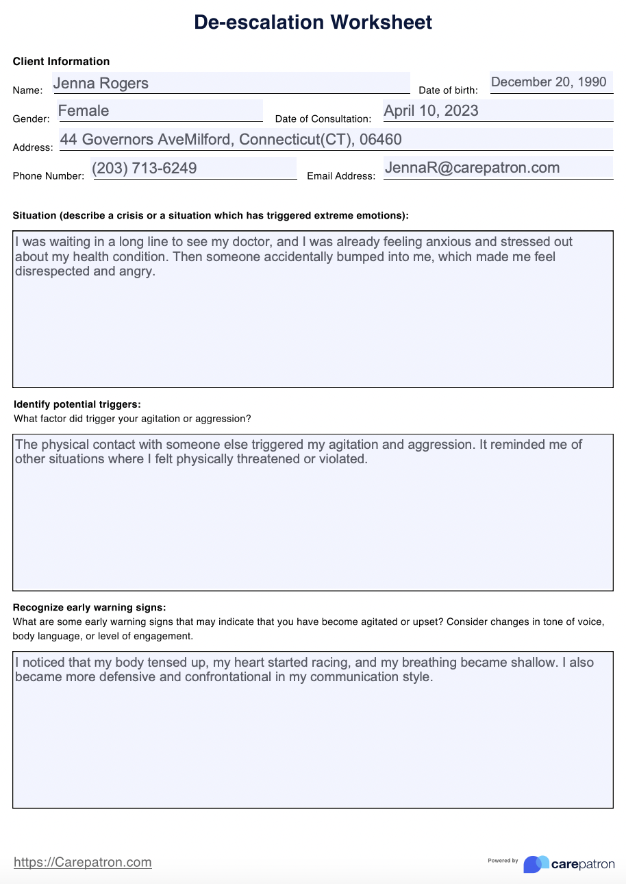De-Escalation Worksheet & Example | Free PDF Download