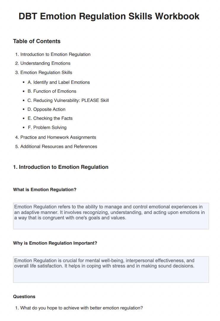 DBT Emotion Regulation Skills PDF & Example | Free PDF Download